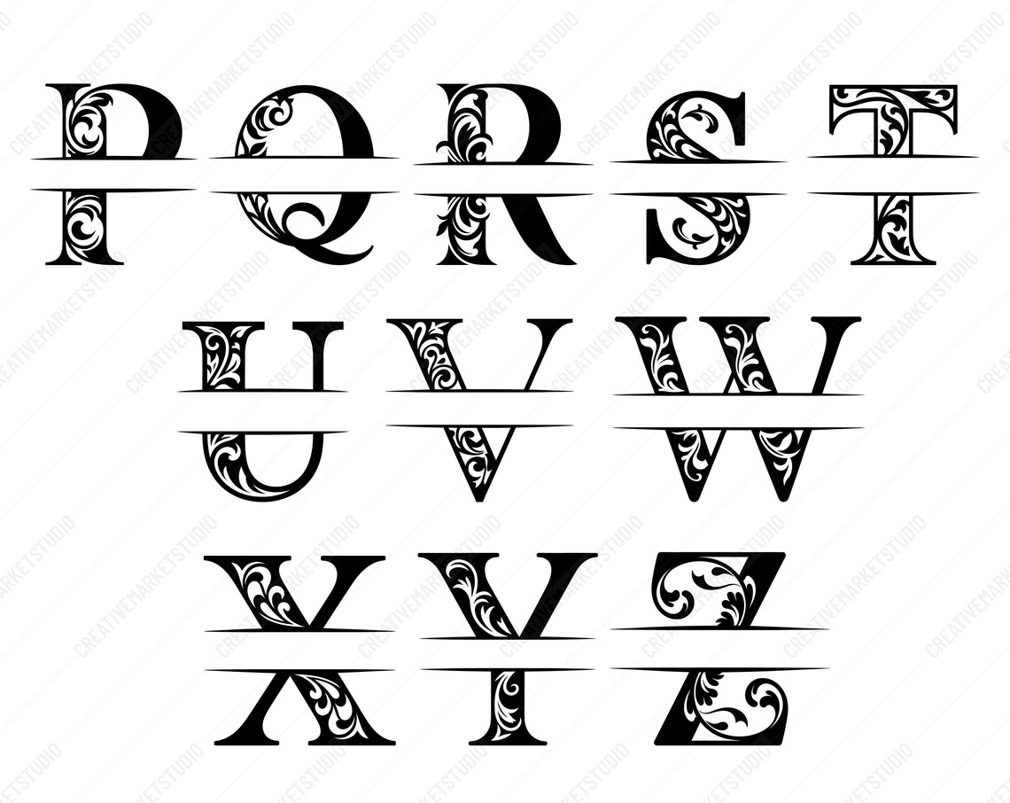 Floral Split Letter Monogram SVG PNG – Ornate Wedding Decor Clipart for ...