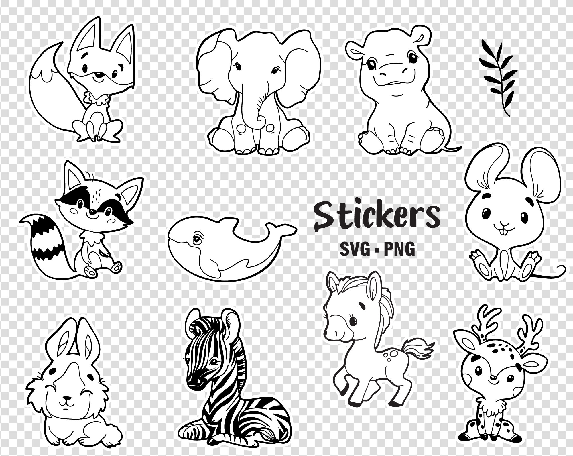 Animal Doodle Clipart SVG Bundle, Printable Cute Baby Zoo Animal ...