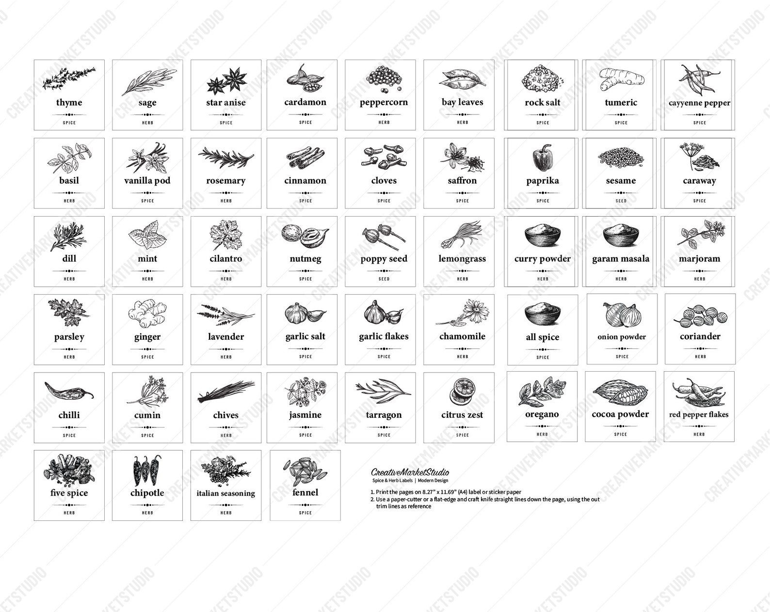 Printable Spice Jar Labels Modern Minimalist Spice Jar Label Template ...