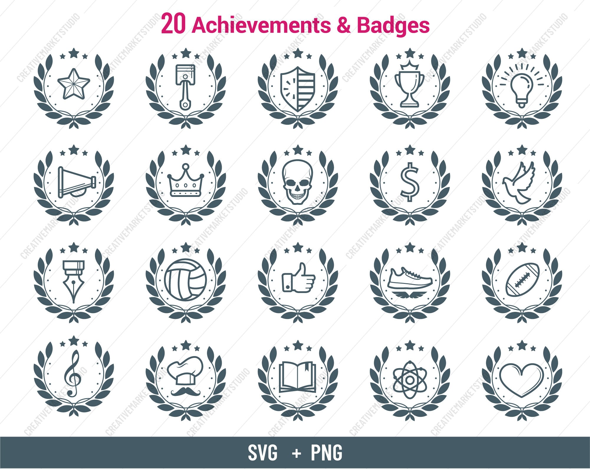 Achievements Svg Bundle,medals Svg, Badge Svg, Trophy Clipart Vector ...