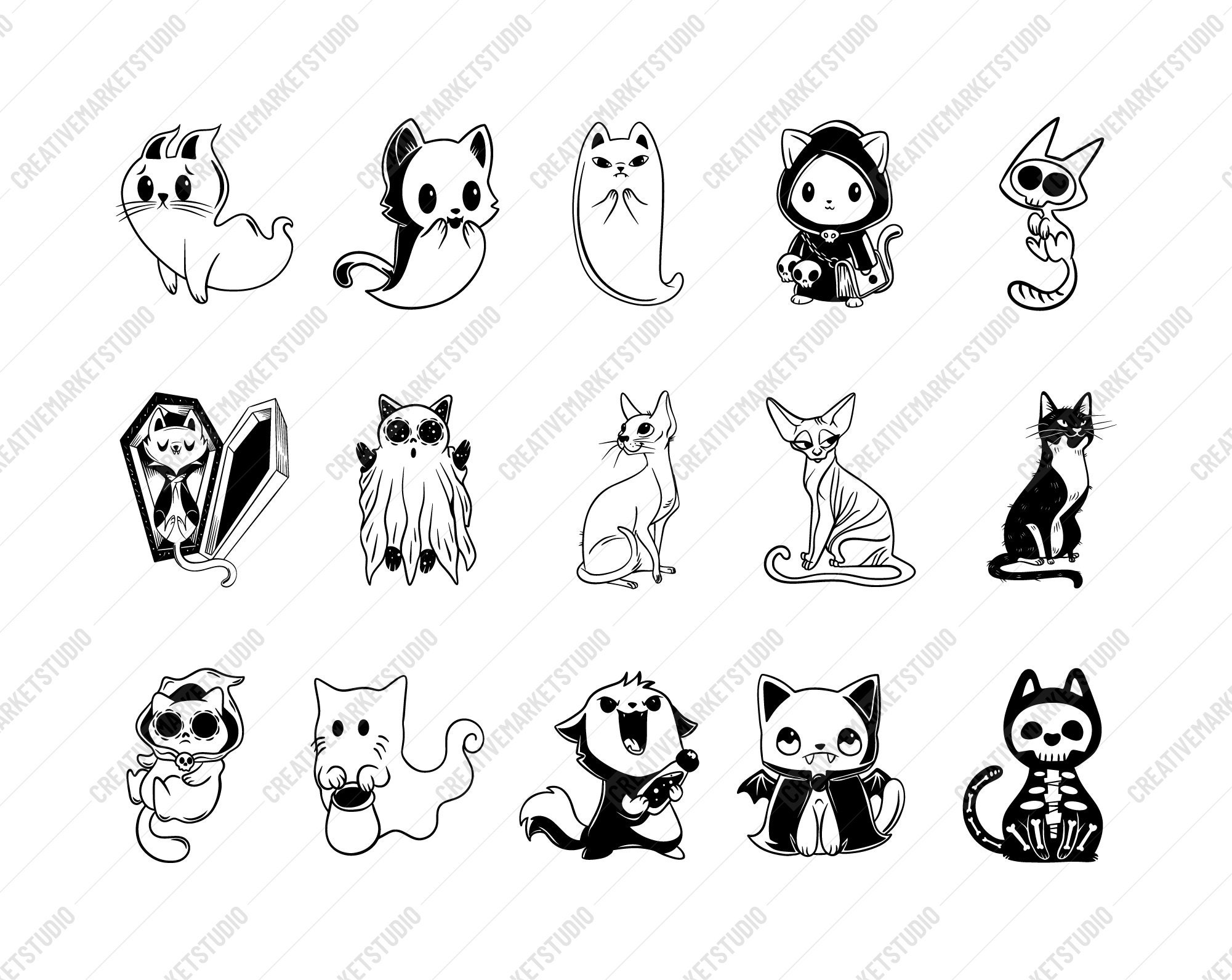 Halloween Black Ghost Cat SVG Cute Halloween Cat Files for - Etsy