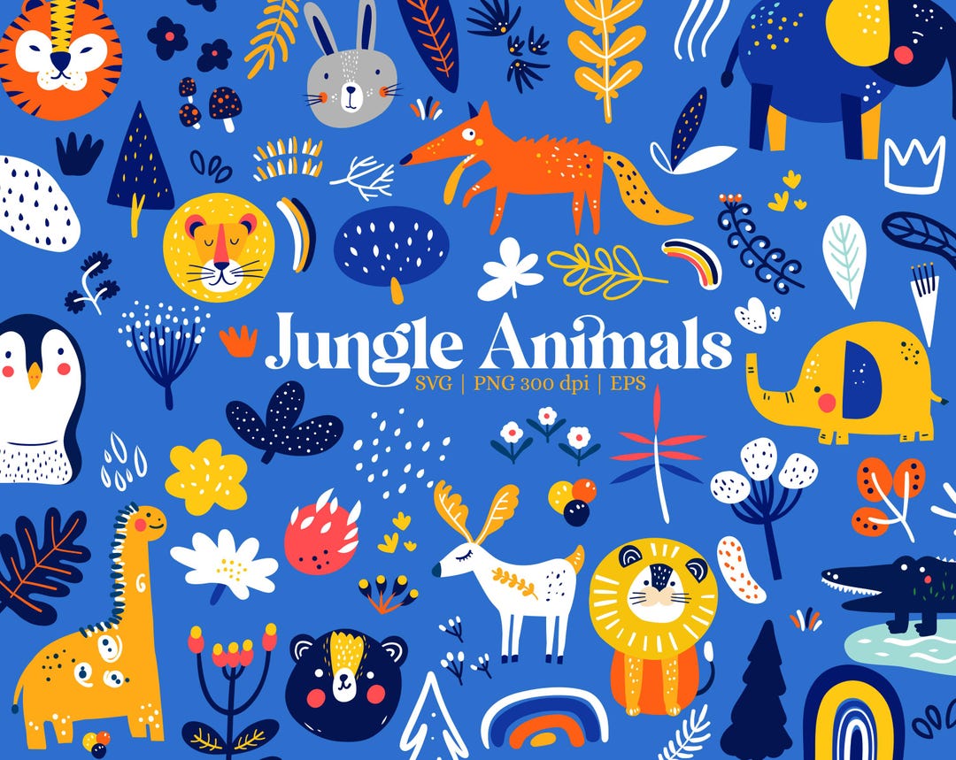 Hand-drawn Jungle Animals Clipart – Whimsical Wildlife SVG PNG EPS for ...