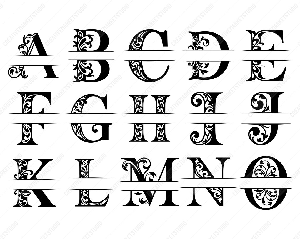 Floral Split Letter Monogram SVG PNG – Ornate Wedding Decor Clipart for ...