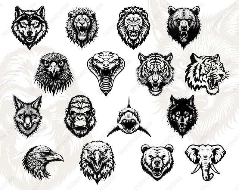 Wild Animal Heads Clipart - Vector SVG, PNG Designs for Logos, Tattoos ...