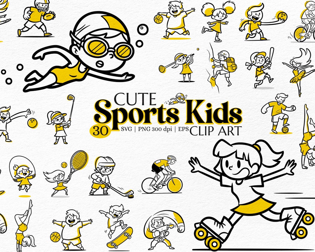 Cute Sports Kids Clipart Bundle, SVG PNG for T-shirts, School Projects ...