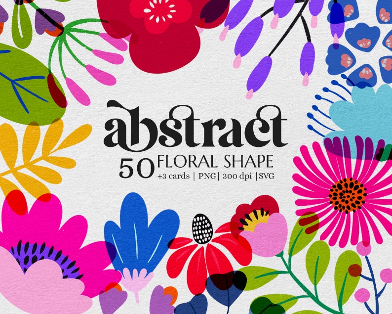 Abstract Floral Clipart Bundle – Hand-drawn Spring Flowers and Leaves ...
