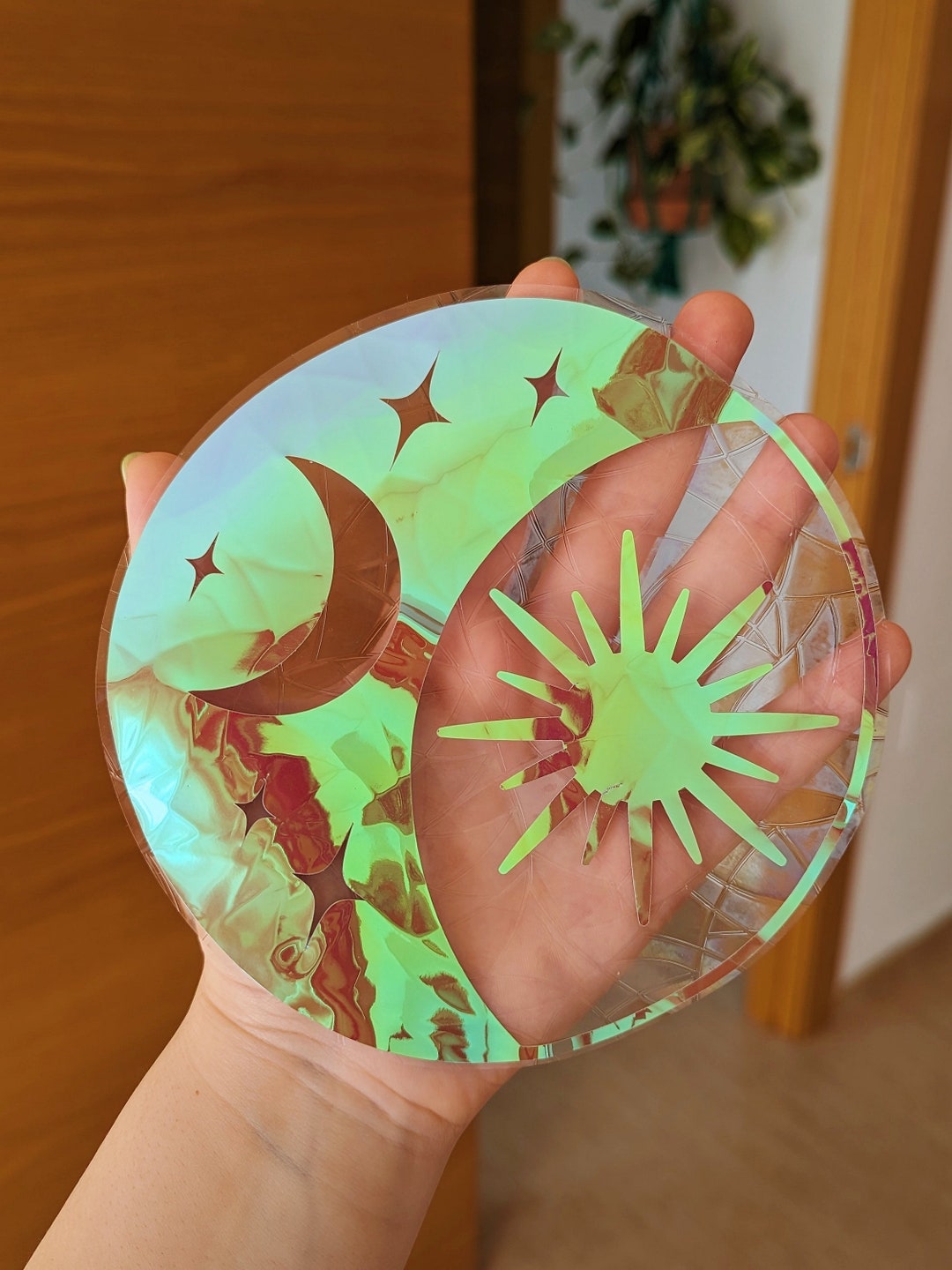 Sun and Moon Suncatcher Sticker, Rainbow Stars Sticker, Holographic Sun ...