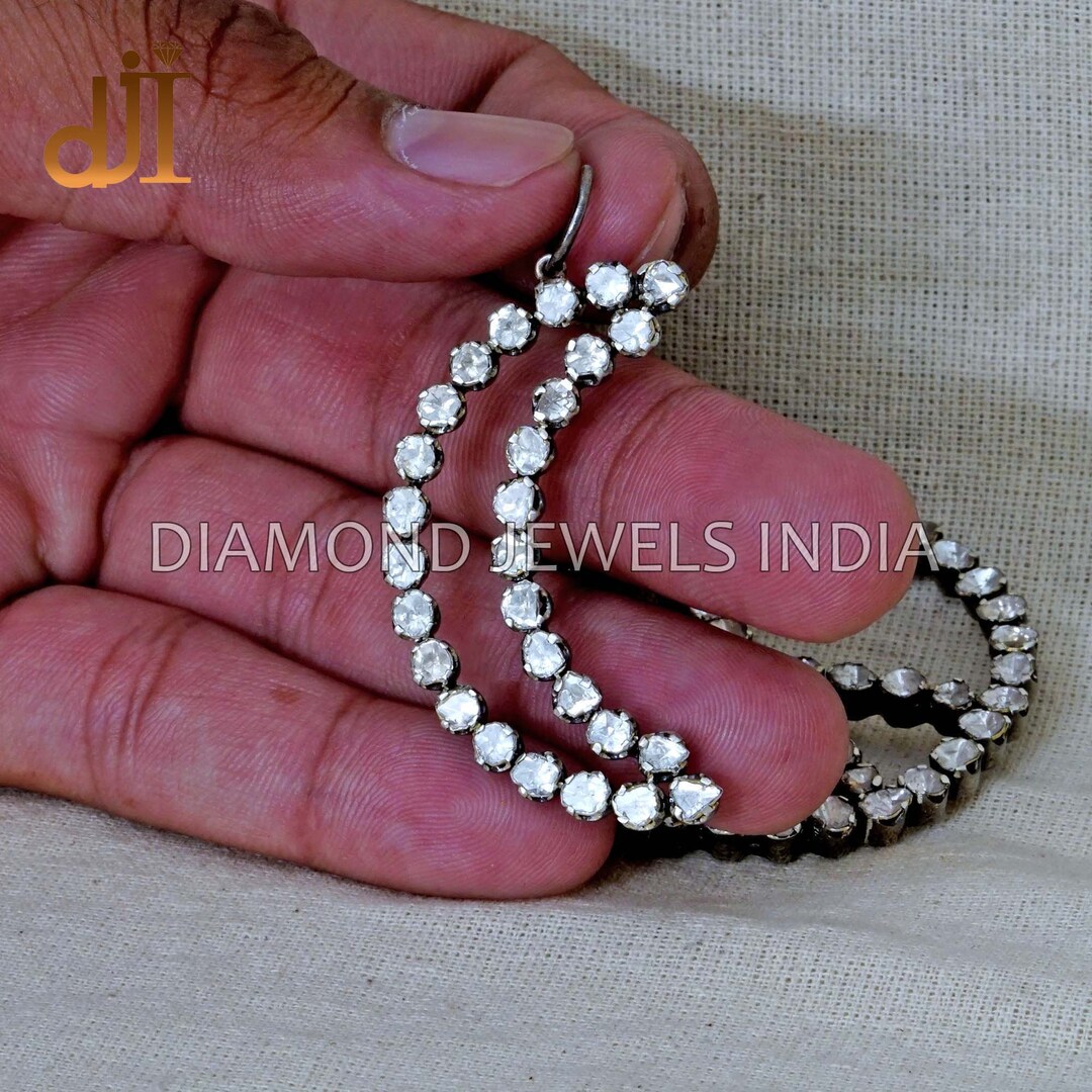 One Pair Free Studs With Natural Polki Diamond Oxidized 925 Silver ...