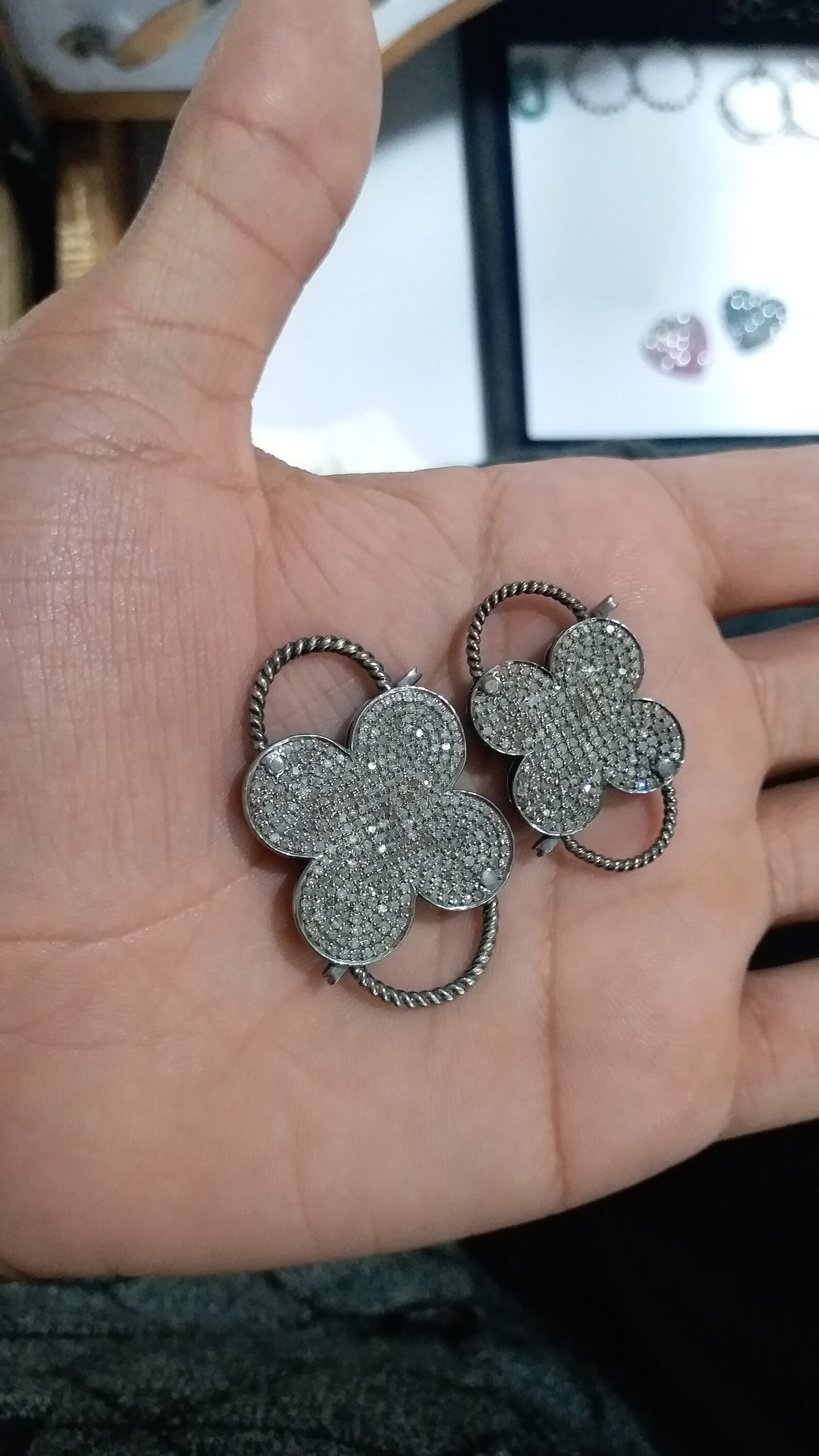 Single Side Pave Diamond Clover 925 Silver Openable Lock Clasp | Etsy