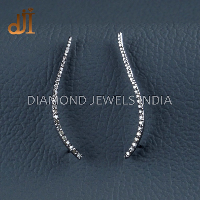 Pendiente de aro de plata 925 oxidada con pavé de diamantes: joyería de ...