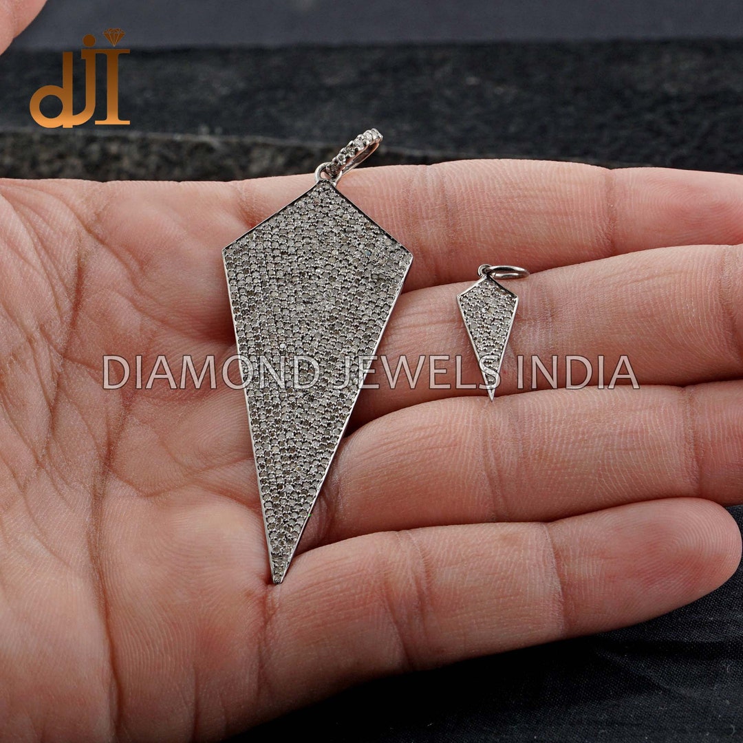 Oxidized 925 Silver Pave Diamond Arrowhead Pendant: Handmade Jewelry ...