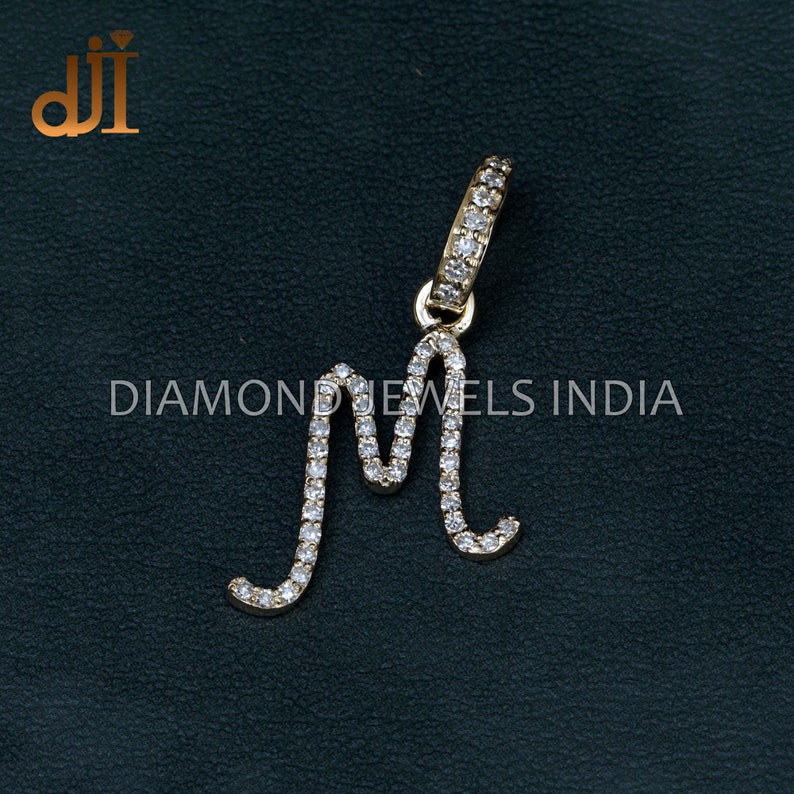 14k Solid Yellow Gold Pave Diamond Initial M Handmade Alphabet - Etsy