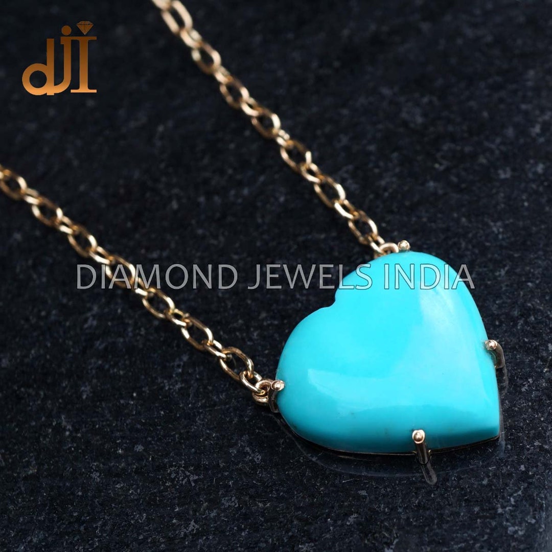 Natural Turquoise Heart 14k Gold Pendant Chain Necklace December ...