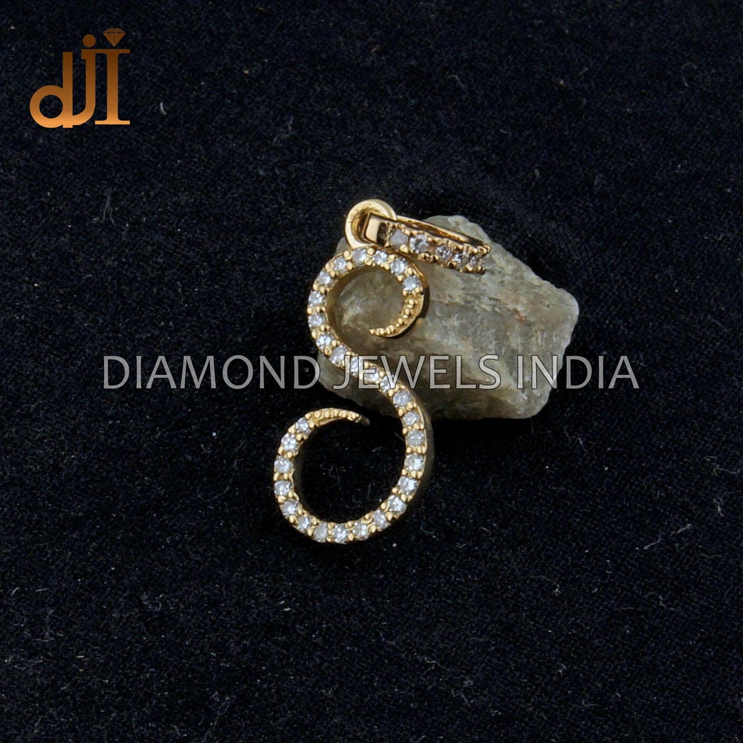 14k Gold Diamond Initial S Pendant: Cursive Alphabet Charm - Etsy