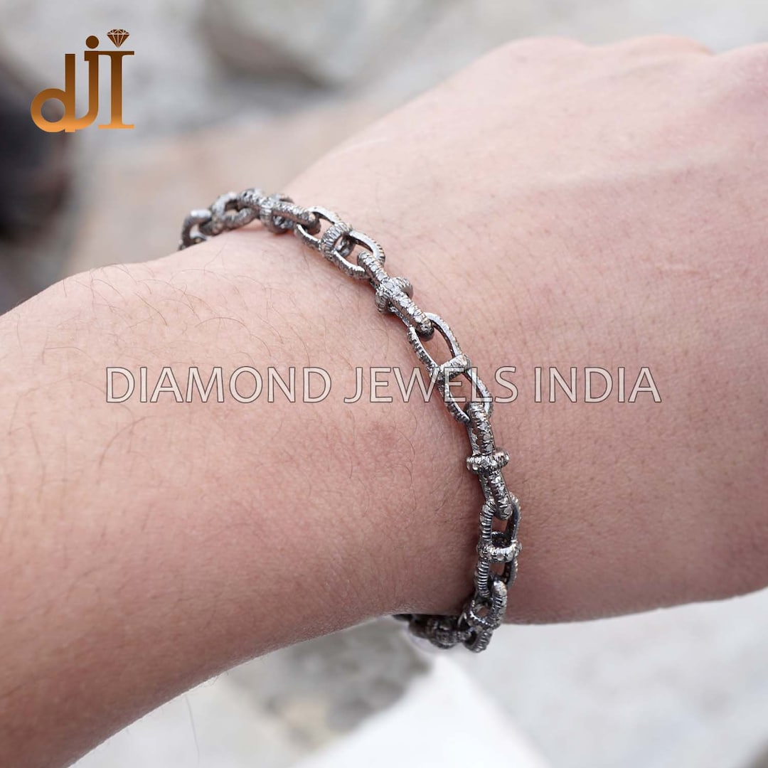Pave Diamond Link Chain 925 Silver Handmade Bracelet Jewelry Clasp ...
