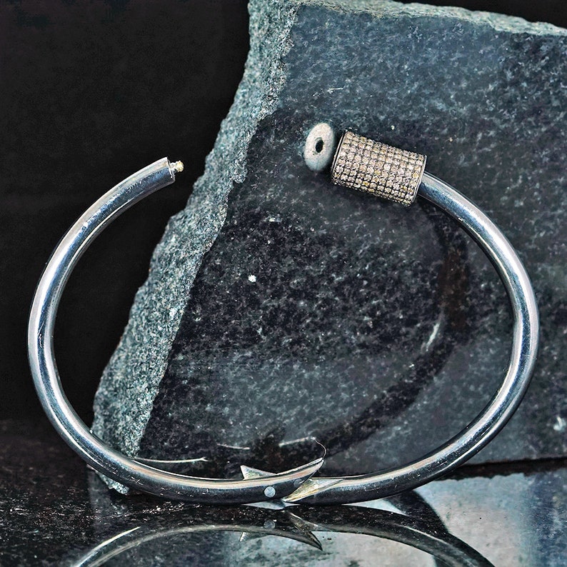 925 Silver Pave Diamond Lock Silver Openable Bangle Bracelet - Etsy