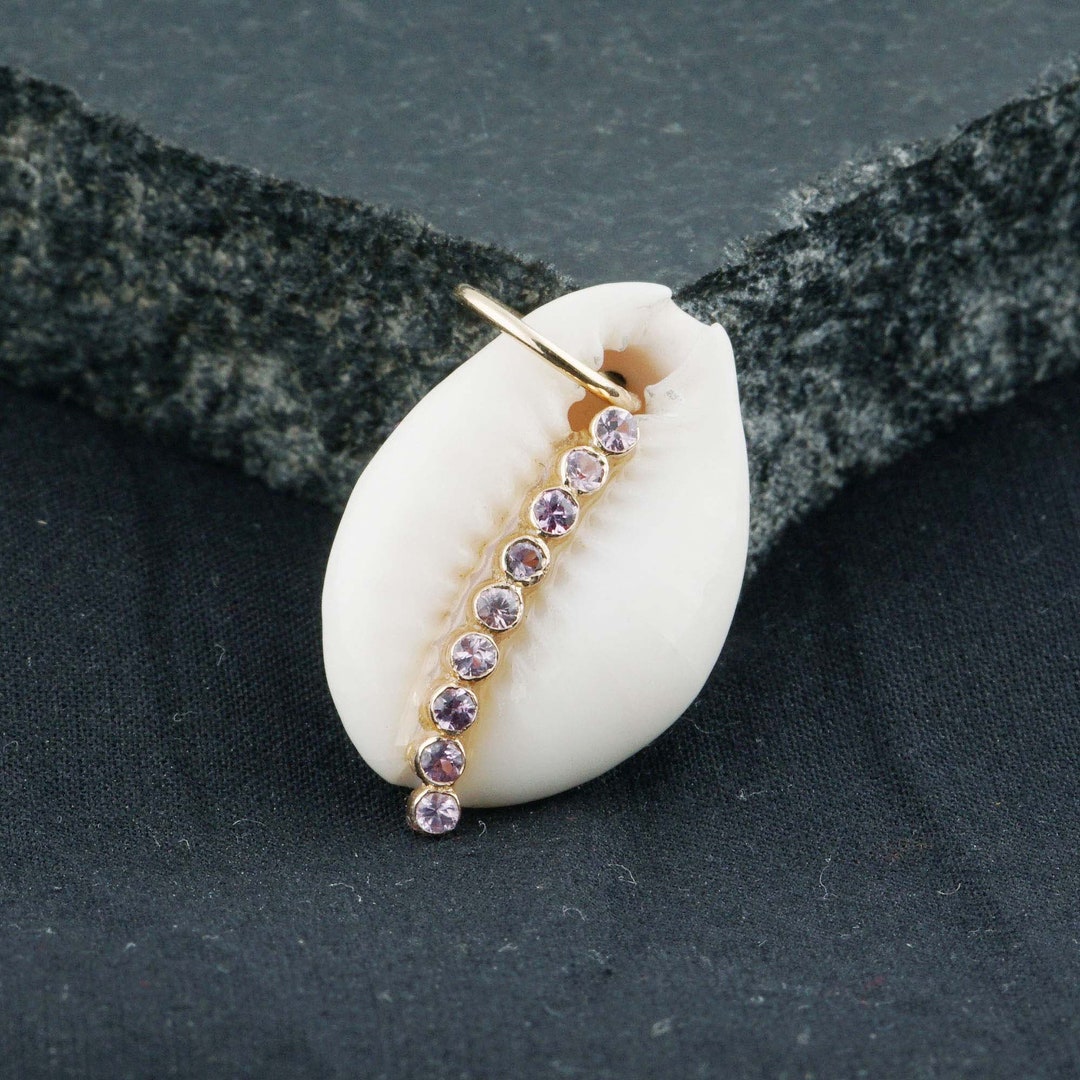 14k Gold Cowrie Shell Pendant: Natural Pink Sapphire Accent - Etsy