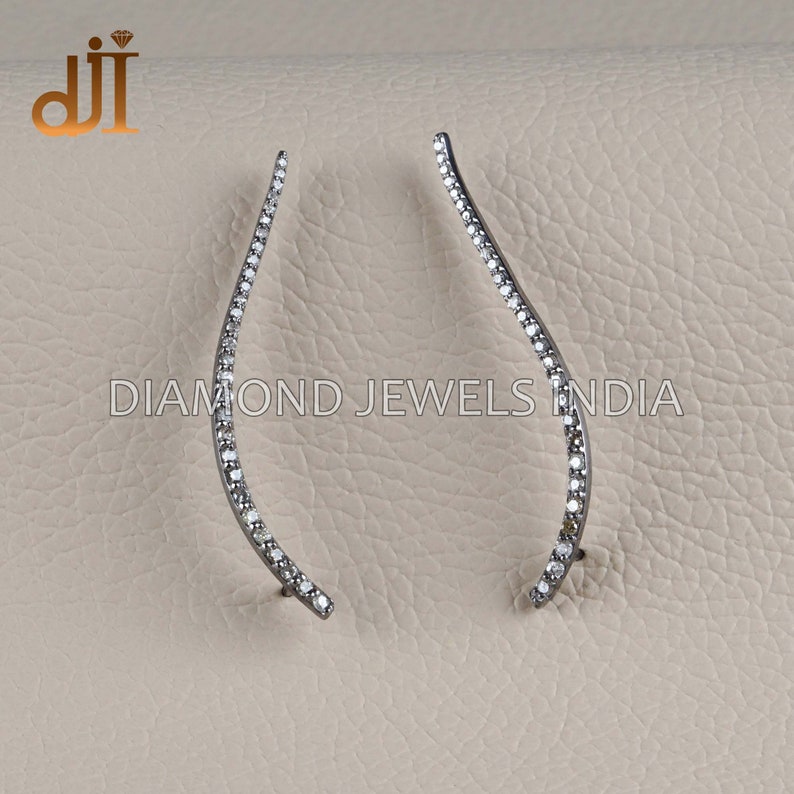 Pendiente de aro de plata 925 oxidada con pavé de diamantes: joyería de ...