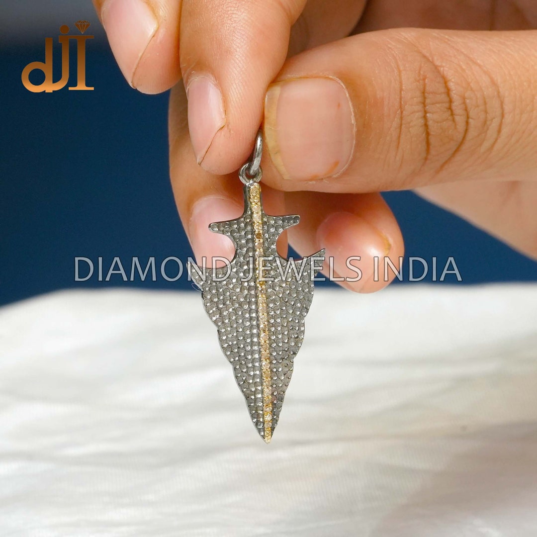 Pave Diamond Arrowhead Pendant: Oxidized 925 Silver Necklace (35X18 MM ...