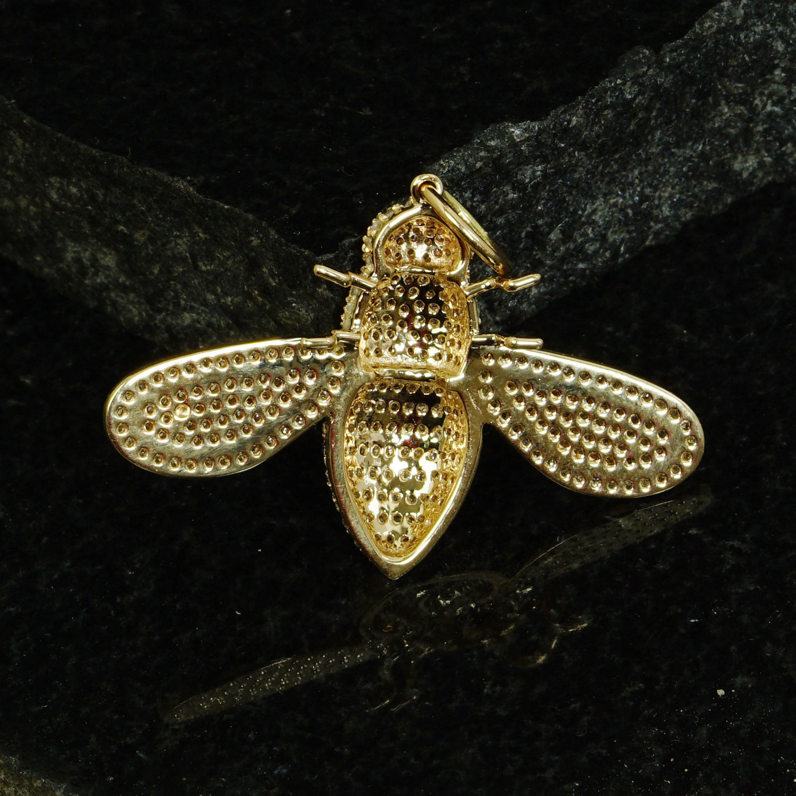 14k Solid Yellow Gold Pave Diamond Bee Pendant Diamond Insect - Etsy
