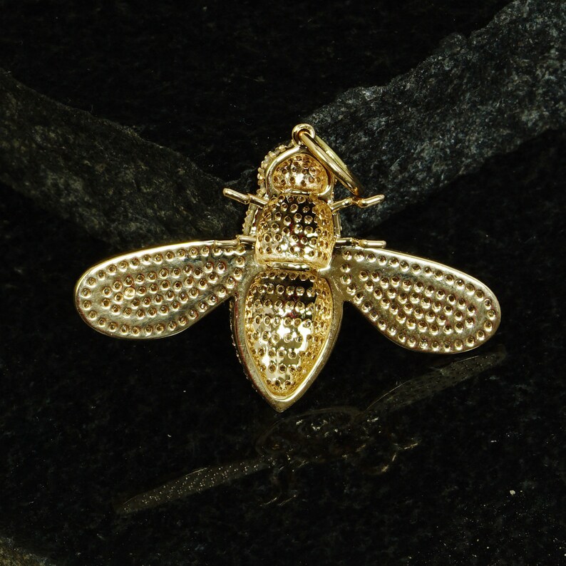 14k Solid Yellow Gold Pave Diamond Bee Pendant Diamond Insect - Etsy