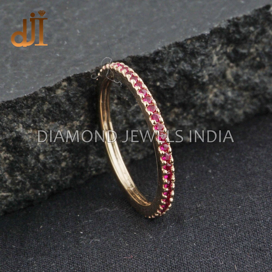 Solid 14k Gold Band Ruby Ring Jewelry, STACK GOLD RING, Eternity Band ...