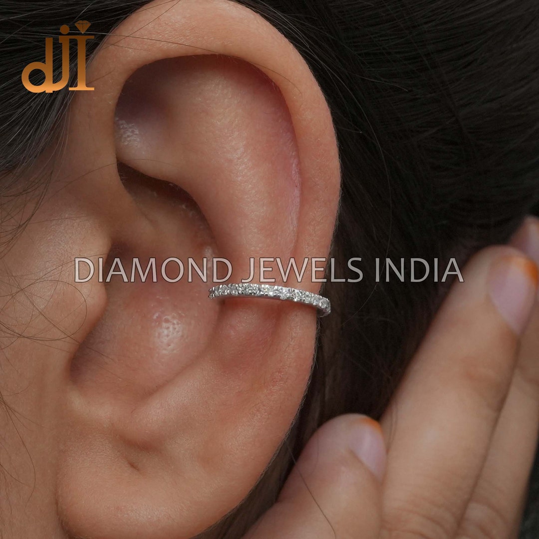 14k White Gold Diamond Ear Cuff: Non Piercing Cartilage Jewelry - Etsy
