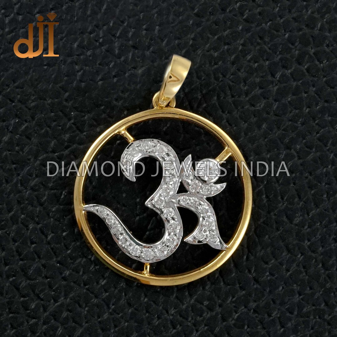 14k Gold Om Pendant: Pave Diamond Hindu Charm - Etsy