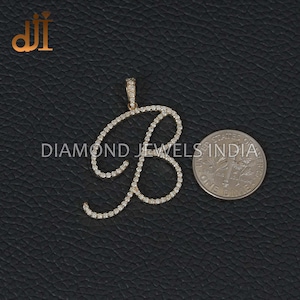 14k Gold Diamond Initial B Pendant: Cursive Alphabet Big Charm Jewelry ...
