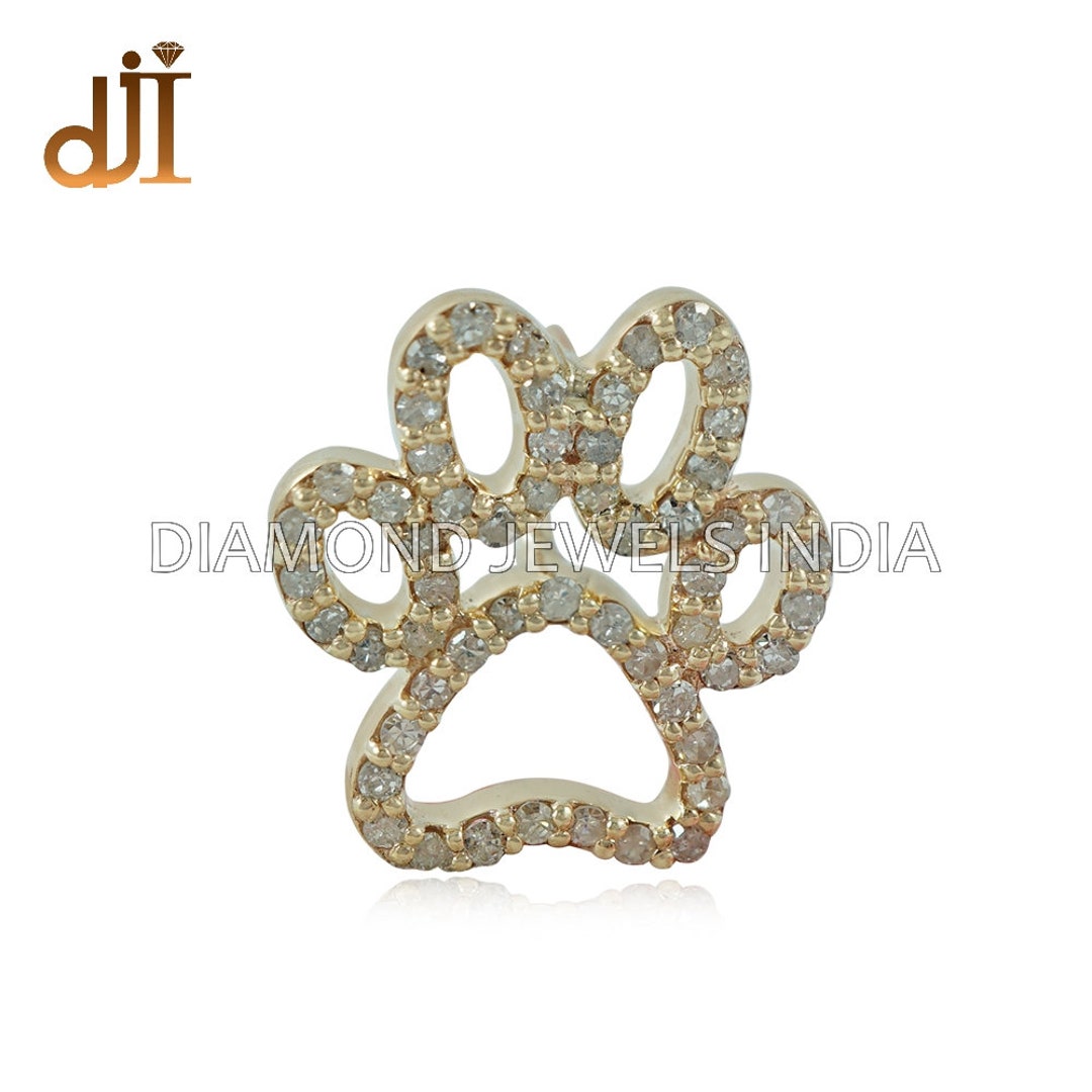 14k Yellow Gold Diamond Dog Paw Pendant: Dainty Charm Jewelry - Etsy
