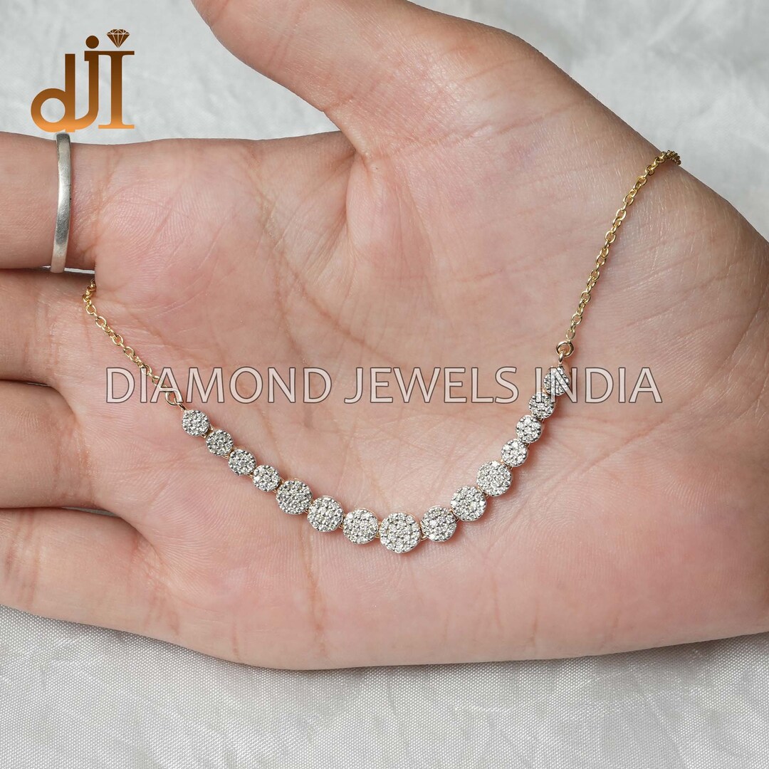 14k Gold Pave Diamond Disc Delicate Chain Necklace, Fine Jewelry ...