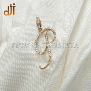 Solid 14k Yellow Gold Pave Diamond Initial P Handmade Alphabet Charm ...
