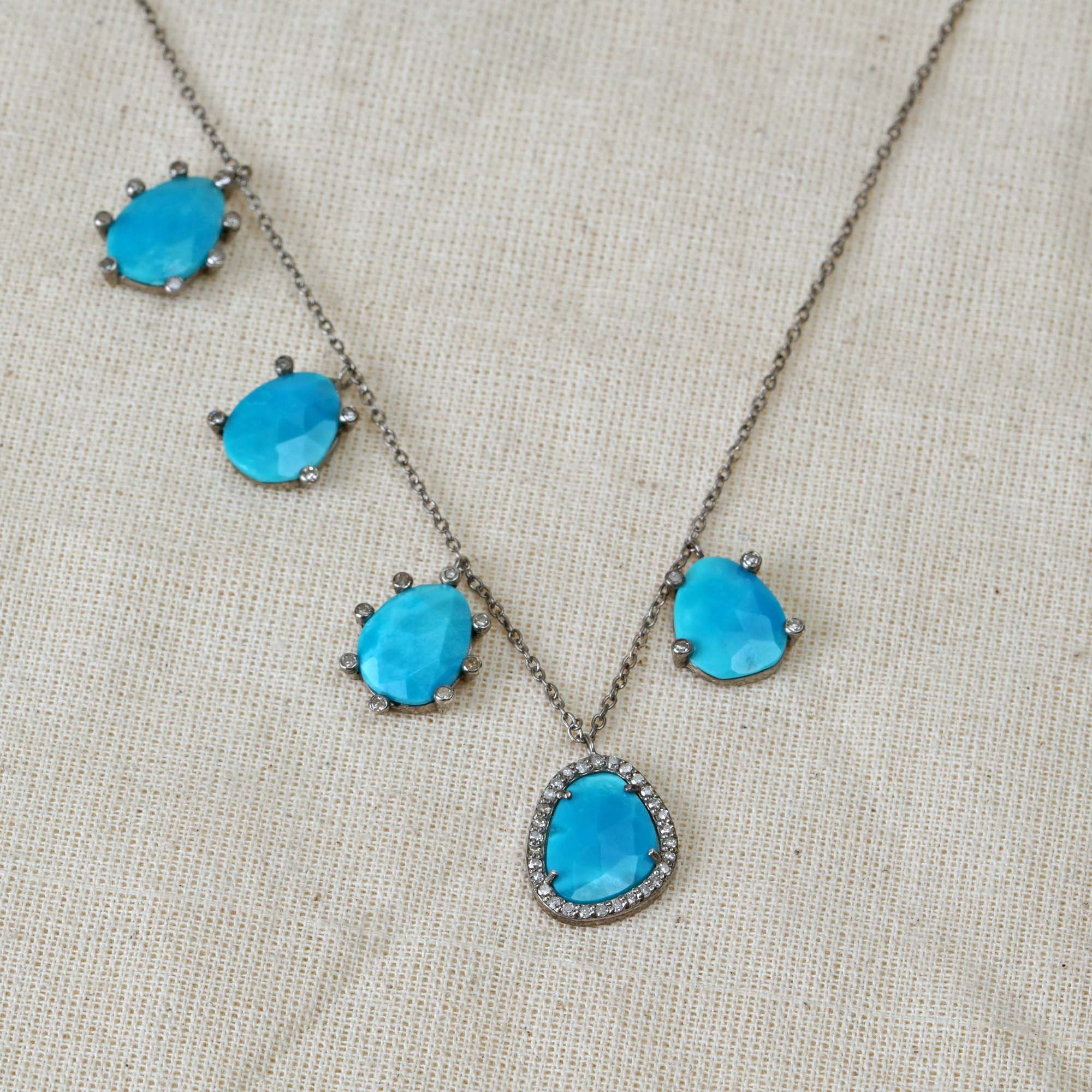 Diamond Turquoise Necklace Silver Chain Necklace Gemstone | Etsy