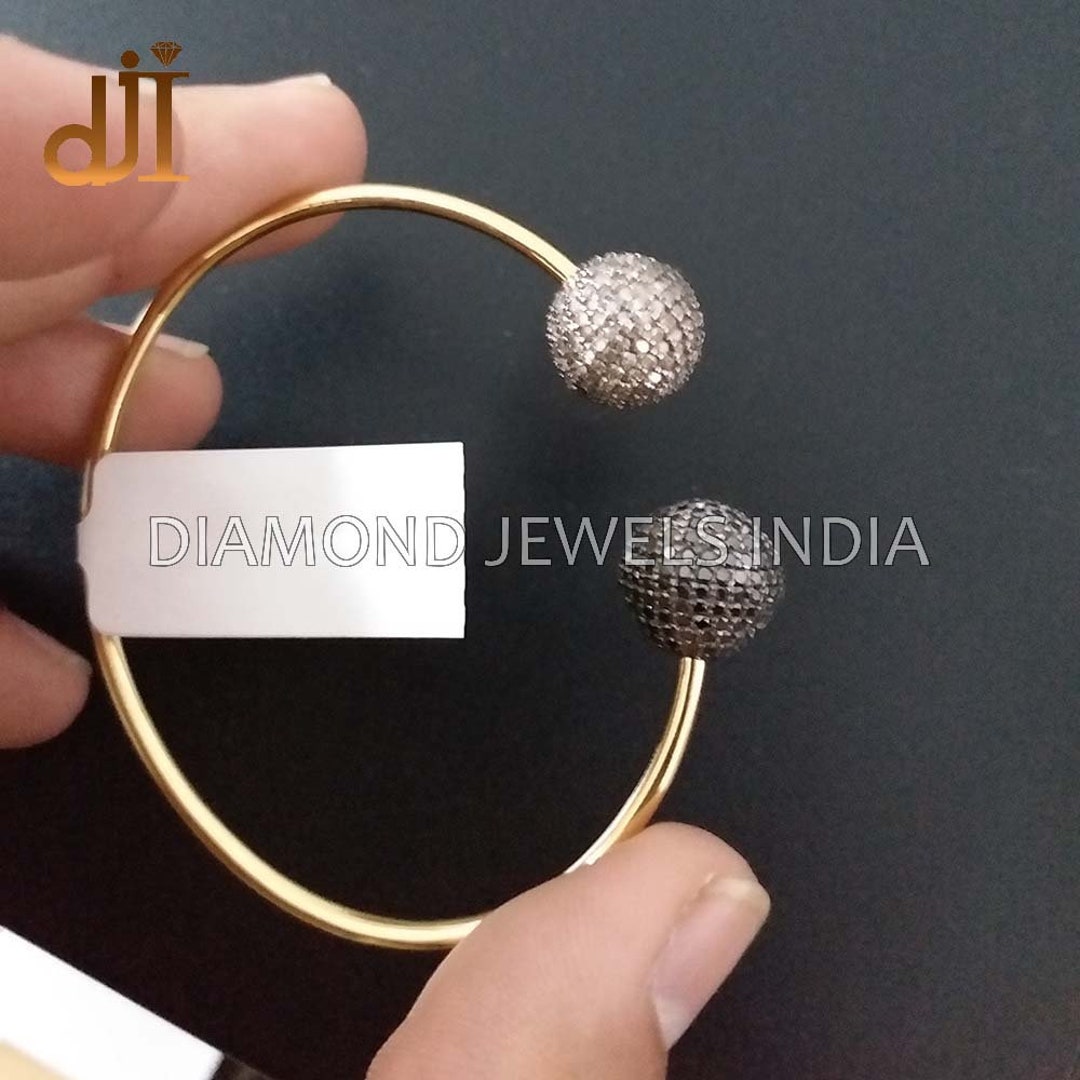 Customize 12 MM Natural Black & Brown Pave Diamonds Balls Solid 925 ...