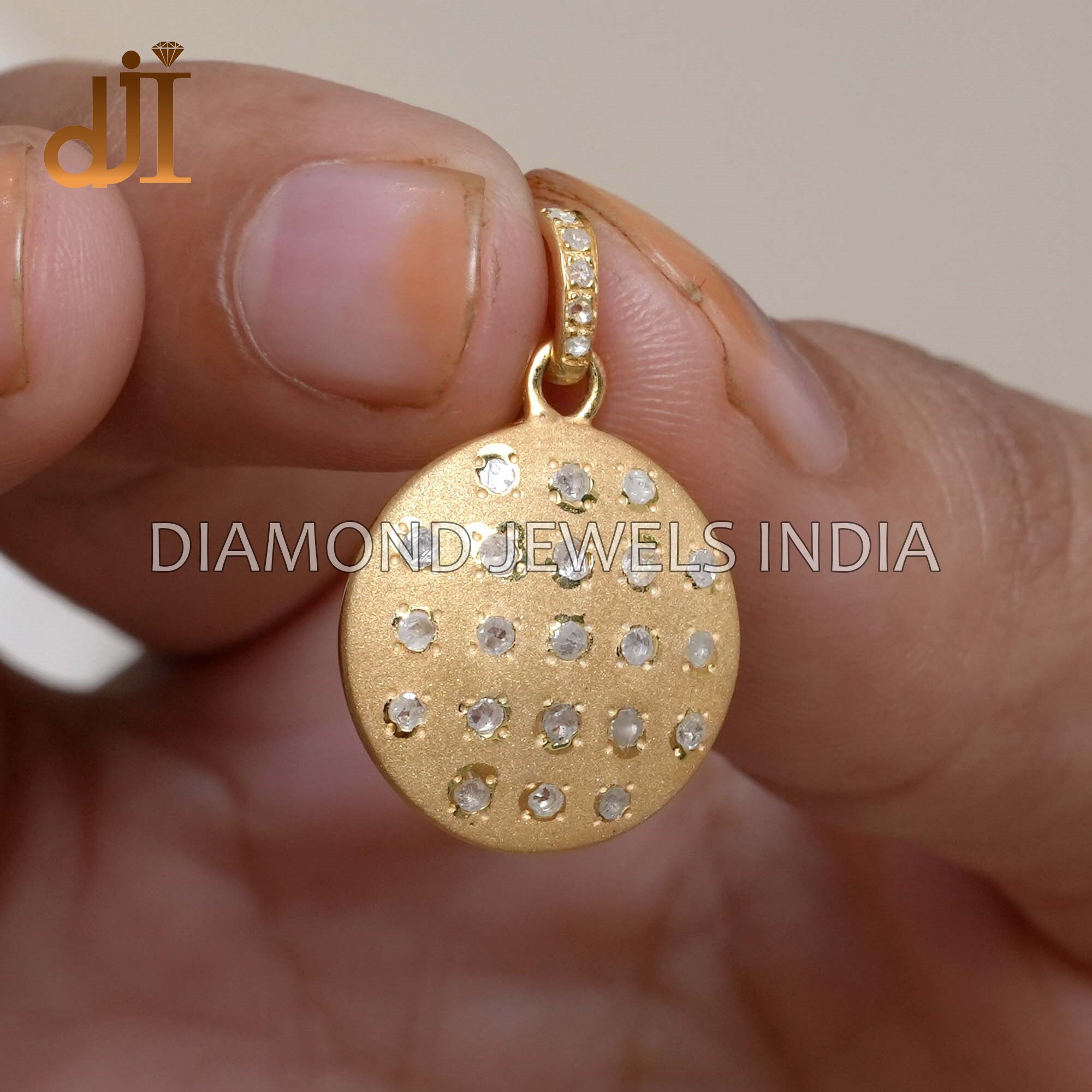 Gold Vermeil Matt Finish Diamond Disc Silver Pendant Diamond Charm Pendant Diamond Round Pendant Necklace unisex Jewelry Gift for Her