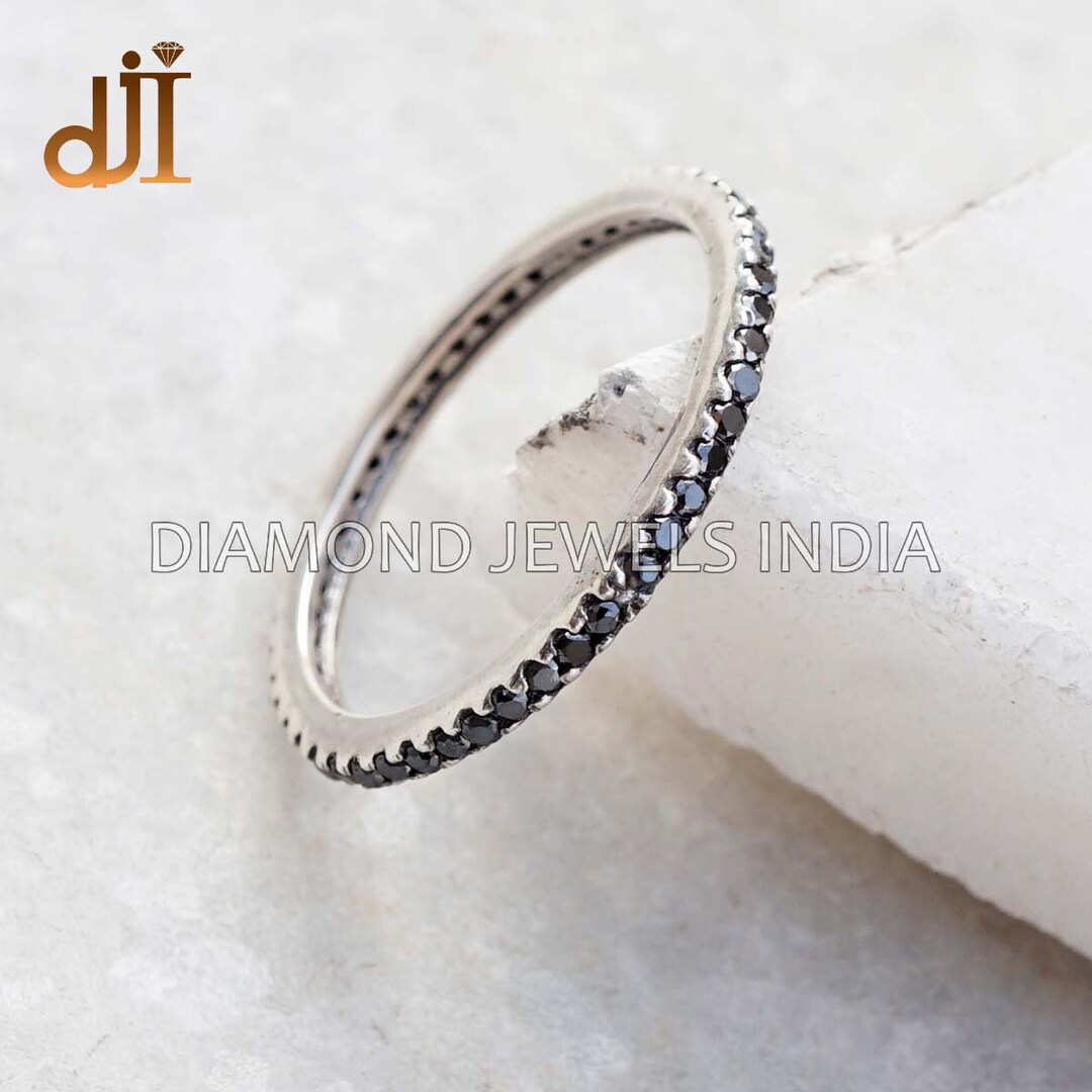Single Line Natural Black Pave Diamond Handmade 925 Silver Eternity ...