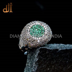 Tsavorite Gemstone Pave Diamond 925 Silver Ring Jewelry, Diamond Ring ...