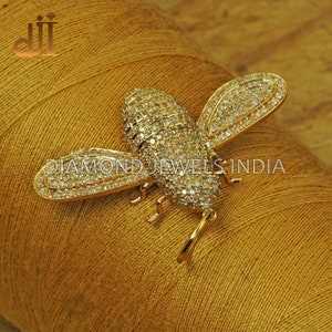 14k Solid Yellow Gold Pave Diamond Bee Pendant Diamond Insect - Etsy