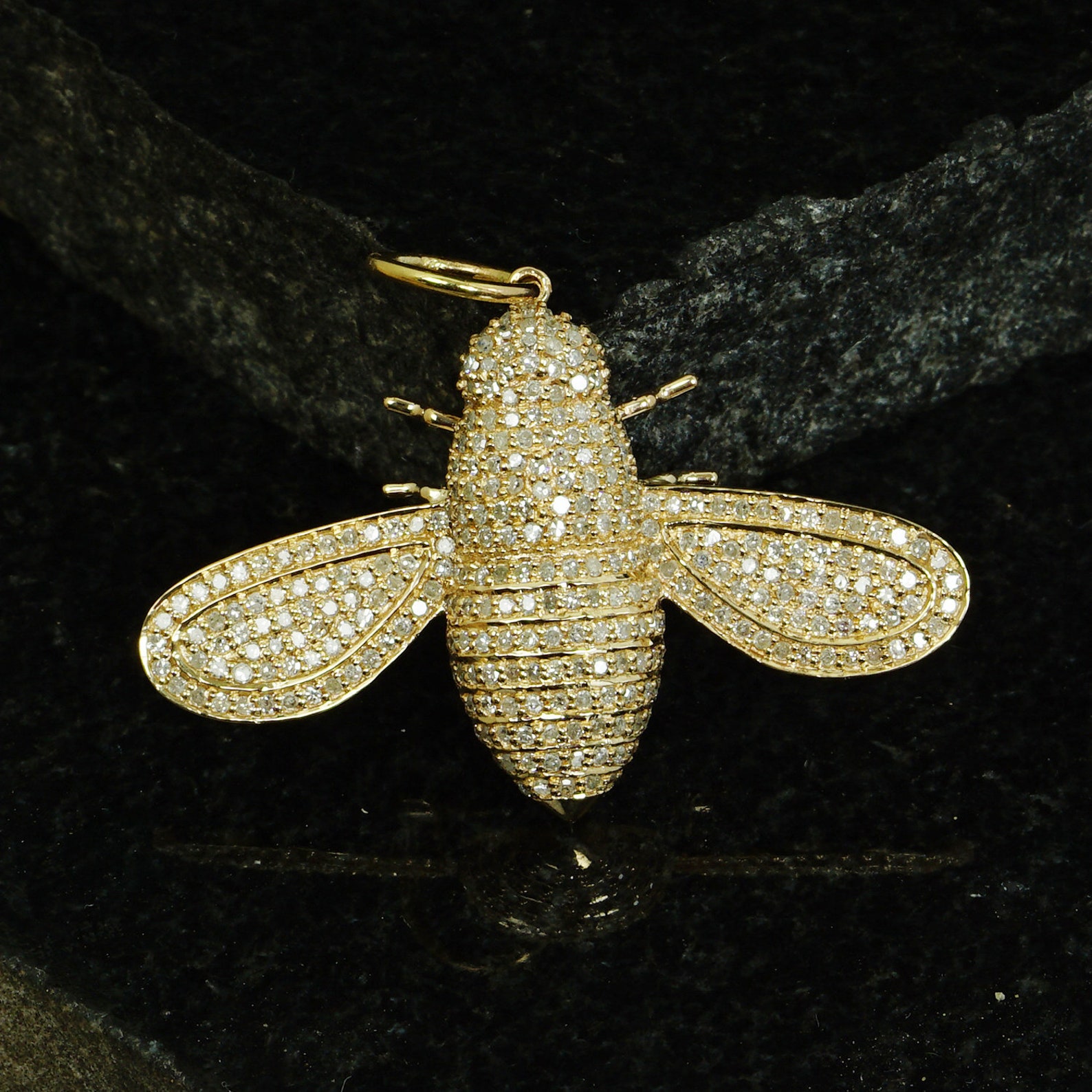 14k Solid Yellow Gold Pave Diamond Bee Pendant Diamond Insect - Etsy