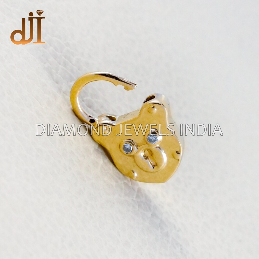 14k Gold Pave Diamond Lock Pendant: Unisex Charm (15x10 MM) - Etsy