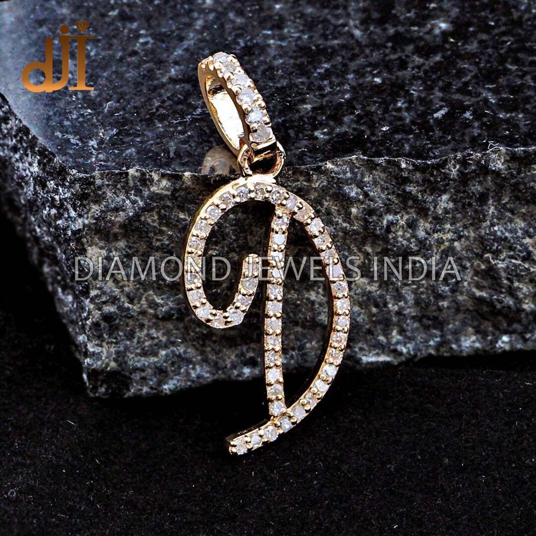 14k Gold Initial D Diamond Pave Pendant - Handmade Alphabet Charm - Etsy