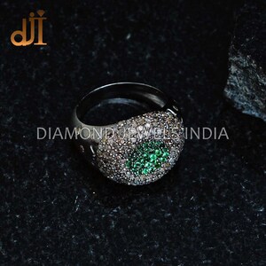 Tsavorite Gemstone Pave Diamond 925 Silver Ring Jewelry, Diamond Ring ...