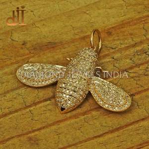 14k Solid Yellow Gold Pave Diamond Bee Pendant Diamond Insect - Etsy
