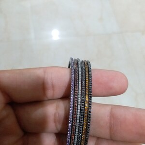 Pave Diamond Single Line Sleek 925 Silver Round Gemstone Stackable ...