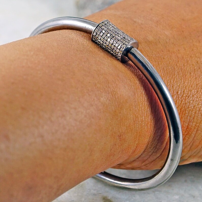 925 Silver Pave Diamond Lock Silver Openable Bangle Bracelet - Etsy