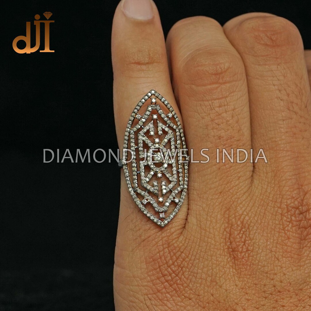 925 Silver Pave Diamond Long Ring, Diamond Wedding Ring, Womens Ring ...