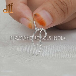 Natural Pave Diamond Cursive Initial P Charm 14k White Gold Pendant ...
