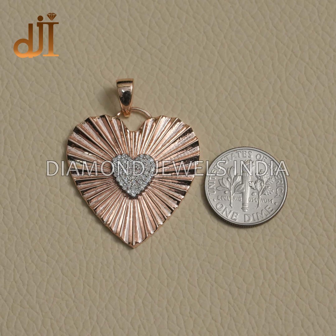 14k Rose Gold Diamond Heart Pendant: Sunray Love Symbol, 30mm - Etsy