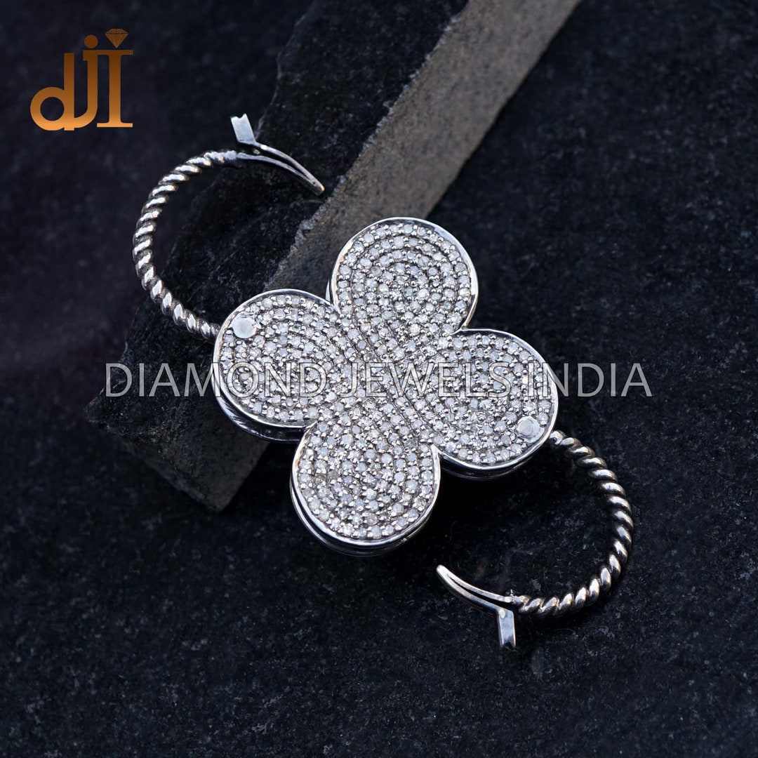 Single Side Pave Diamond Clover 925 Silver Openable Lock Clasp ...