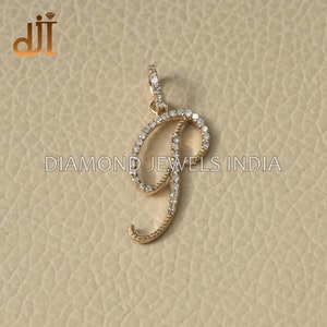 Solid 14k Yellow Gold Pave Diamond Initial P Handmade Alphabet Charm ...
